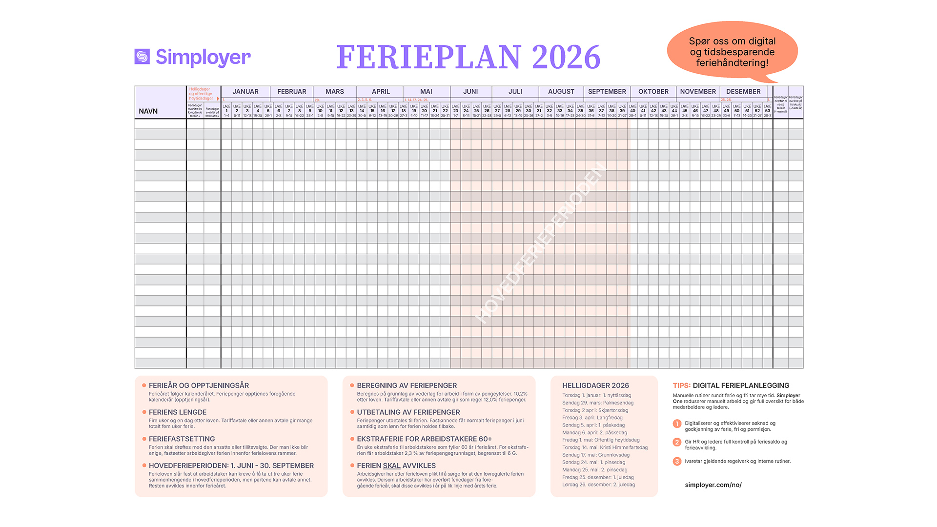 Last ned gratis: Ferieplan 2026